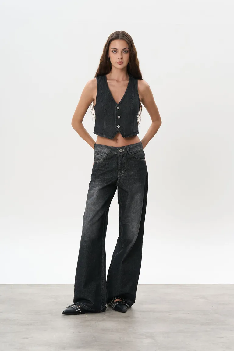 Jean Denim Nathan Ancho de Magda - Pantalones Negro | BKSTG